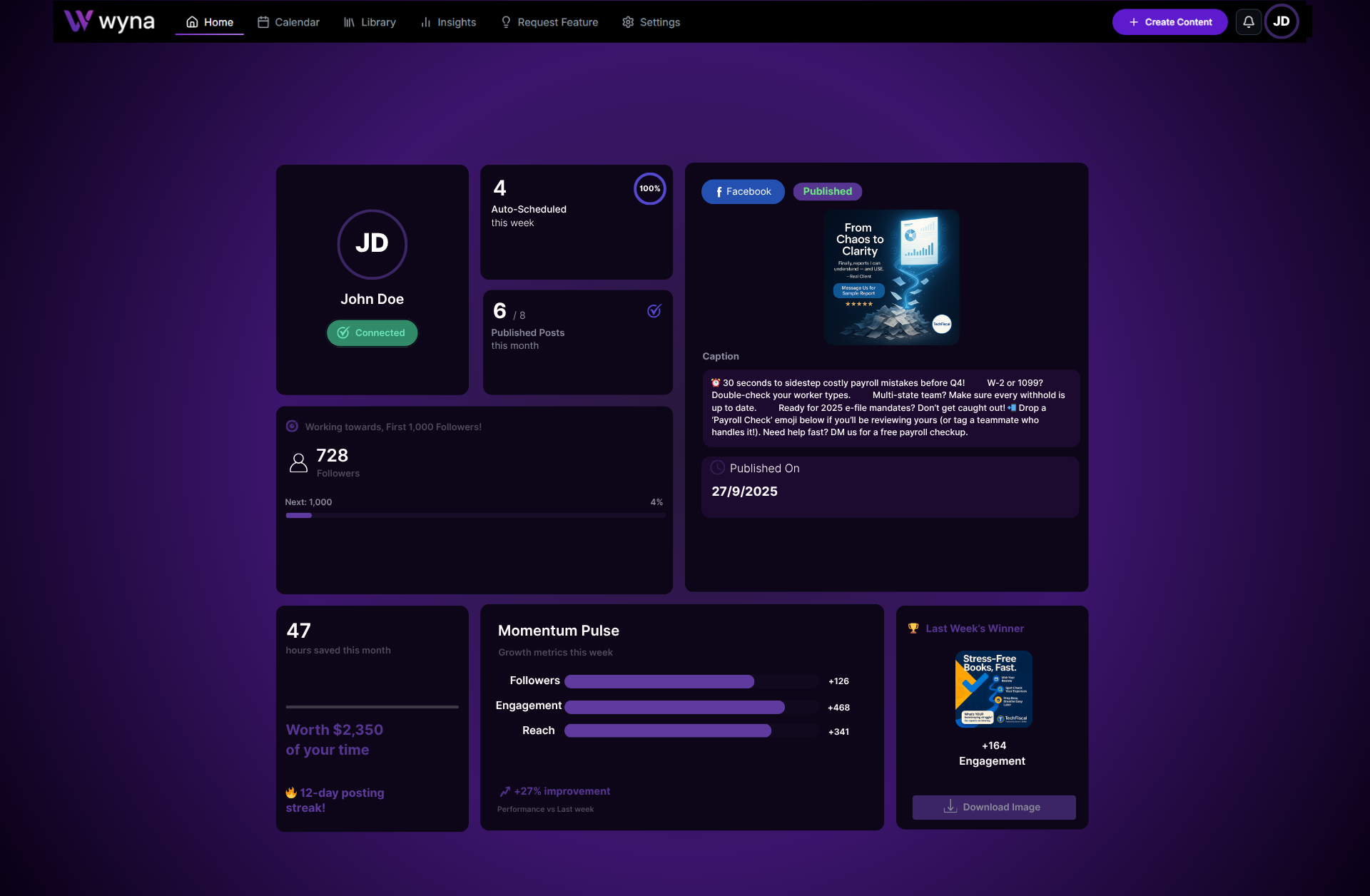 Wyna - Generates visuals. Publishes Daily. Zero work.